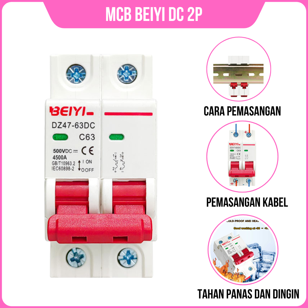 Jual MCB DC BEIYI Untuk Solar Panel MCB Elktronik 2P 500V 63A | Shopee ...