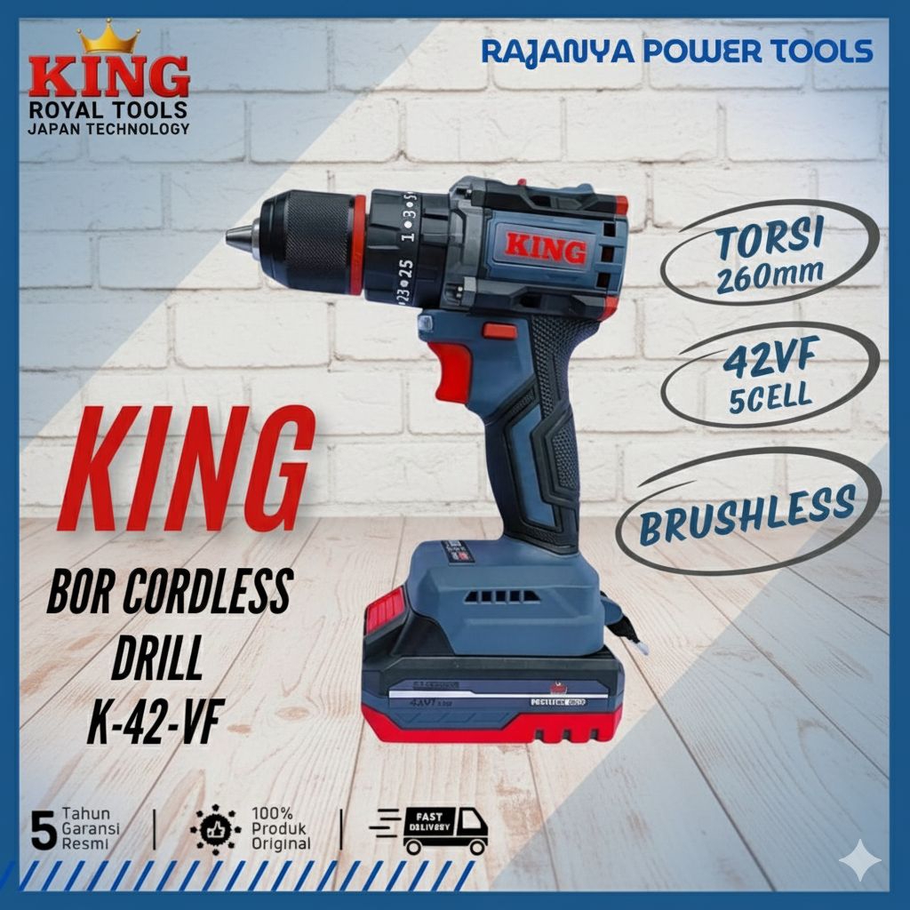 Jual BOR BATERAI 42 Vf KING HEAVY DUTY BOR CORDLESS BOR IMPACT DRILL ...
