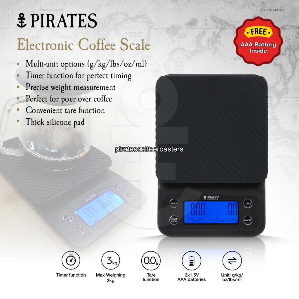 Jual Pirates Digital Coffee Scale Blue Screen Display Battery with ...