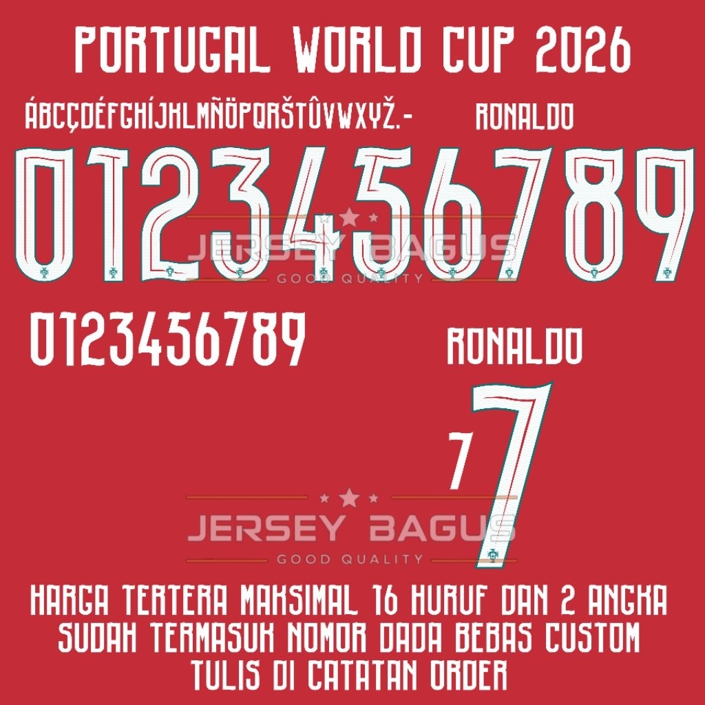 Jual Nameset Portugal World Cup 2026 (Harga Tertera Maksimal 16 Huruf ...