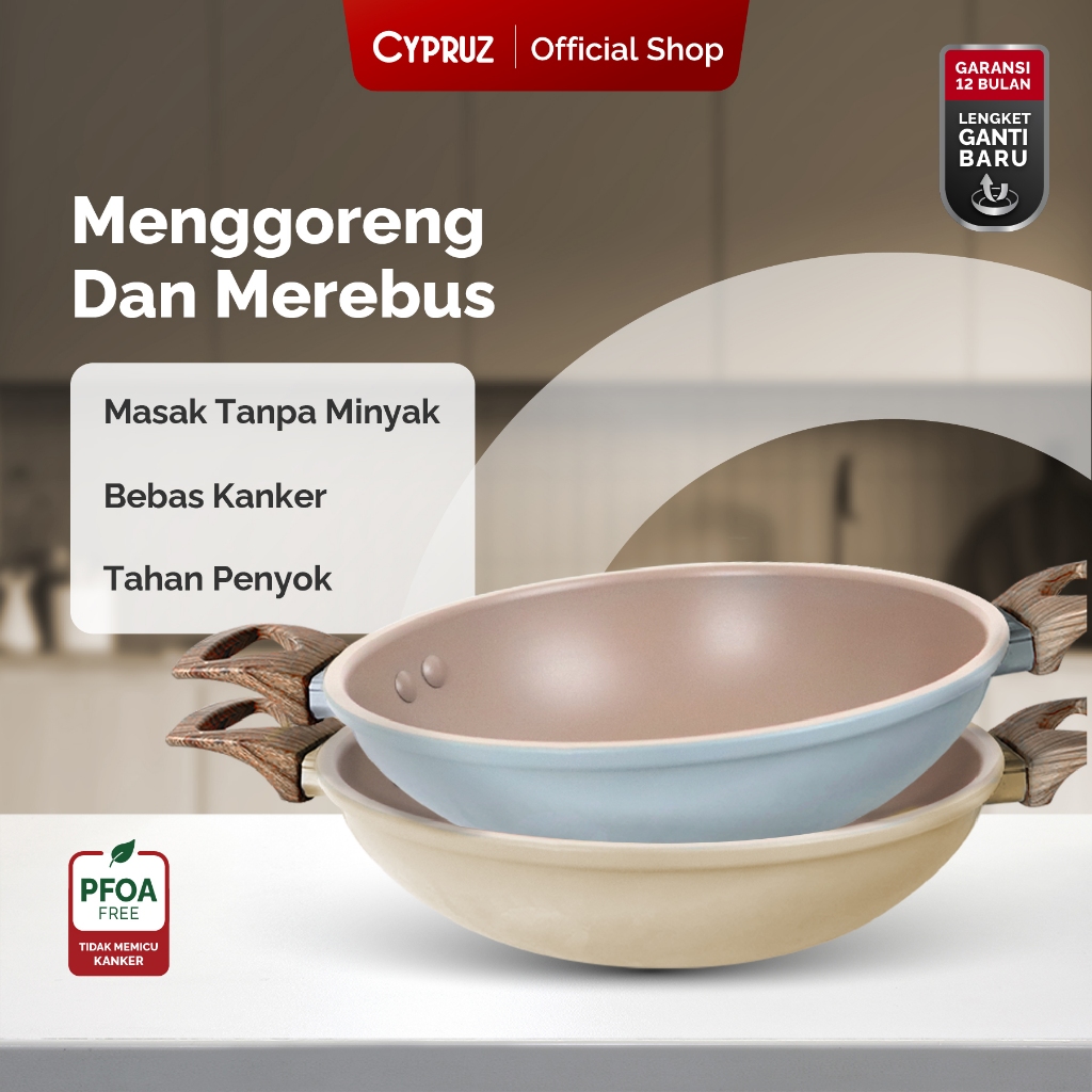 Jual [Spesial Kusmelanys] Cypruz Wajan Kuali Anti Lengket Tanpa Tutup ...