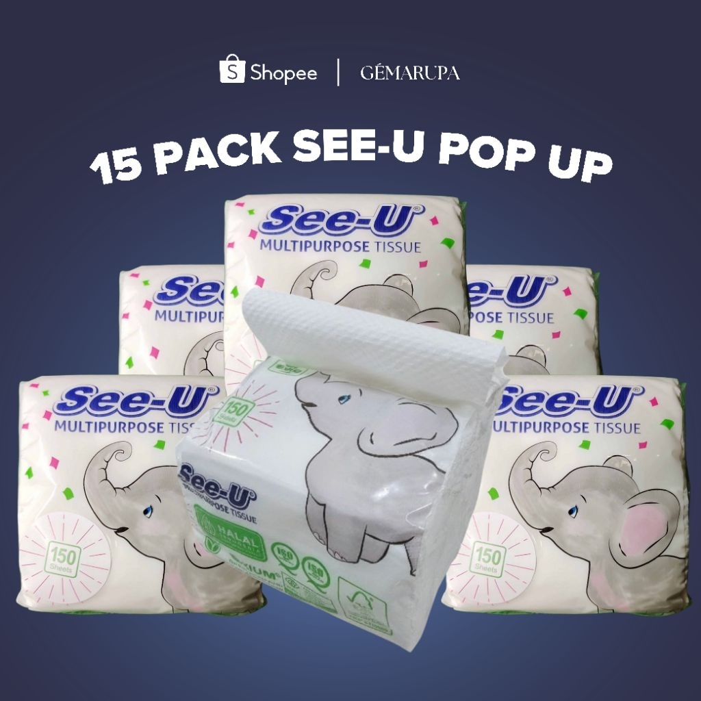 Jual 15 PACK | SEE U Tissue Pop Up Gajah 150 sheet Tisu Multifungsi ...