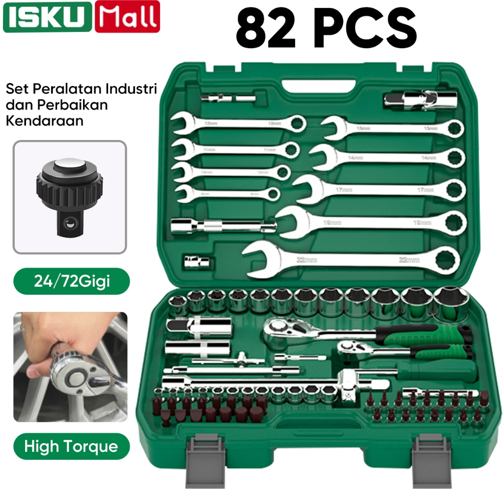 Jual ISKU Tool Kit Set 82pcs Kunci Shock Set Termasuk Kunci Ring Pas ...