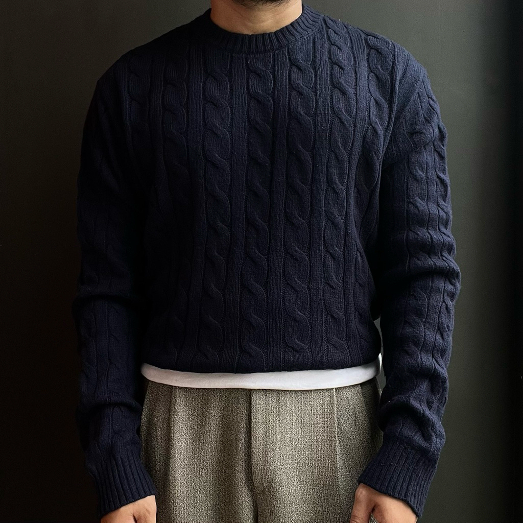 Jual Wool Blended Cable Sweater Knit Navy by Top10 | Shopee Indonesia