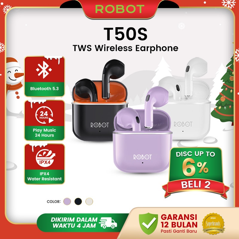 Jual ROBOT TWS Bluetooth 6.0 Wireless Earphone Airbuds Bass Jernih Anti ...