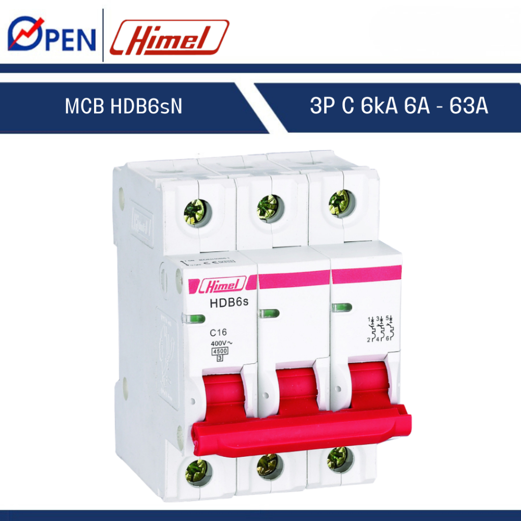 Jual MCB 3P C 6kA 6A - 63A HDB6SN HIMEL | Shopee Indonesia