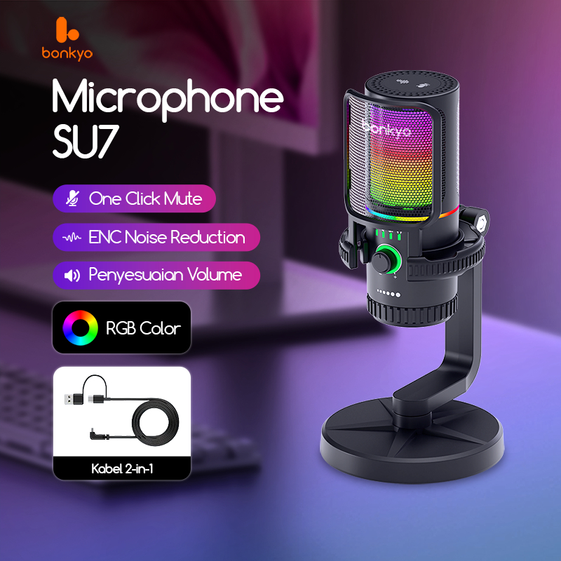 Jual Bonkyo Mic Bonkyo SU7 ENC Noise Reduction RGB Type-C Plug & Play ...
