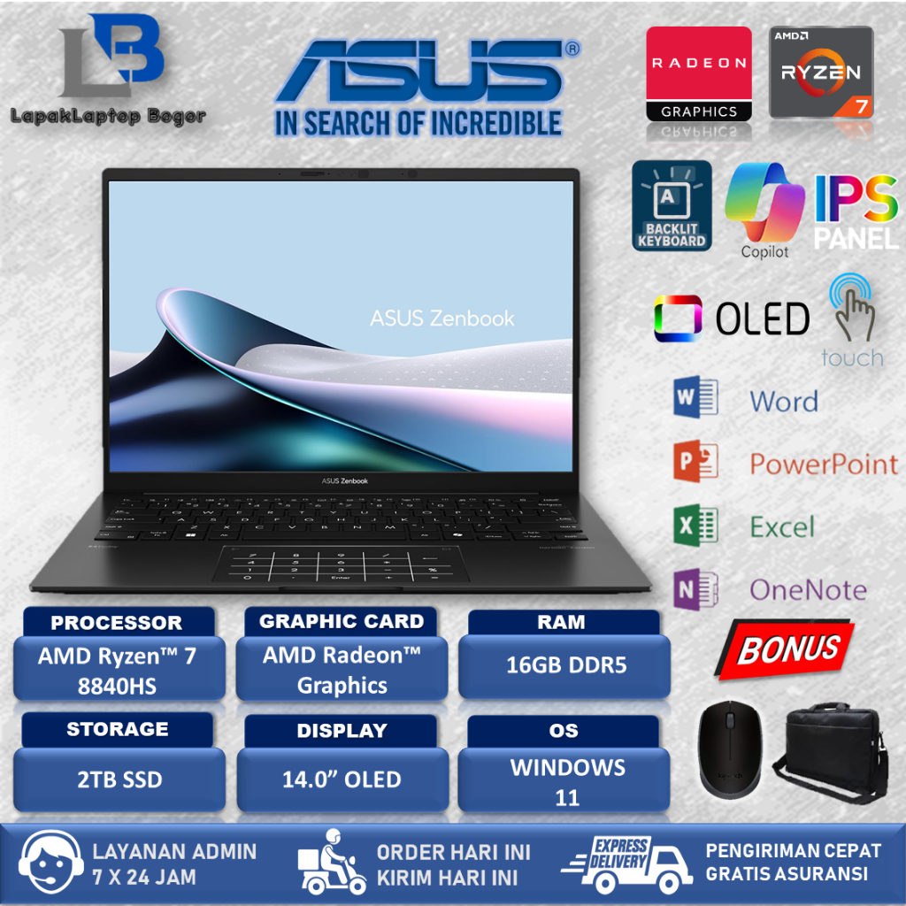 Jual Laptop Ultrabook Asus Zenbook Oled 14 UM3406HA AMD Ryzen 7 8840HS ...
