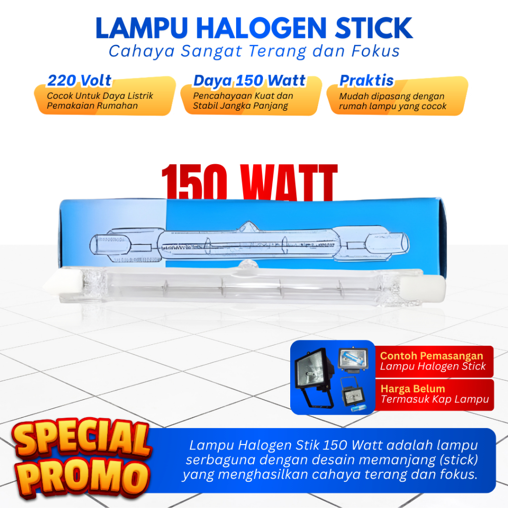 Jual Lampu Halogen Stick 150 Watt Refill Lampu Sorot Halogen 150w/220 ...