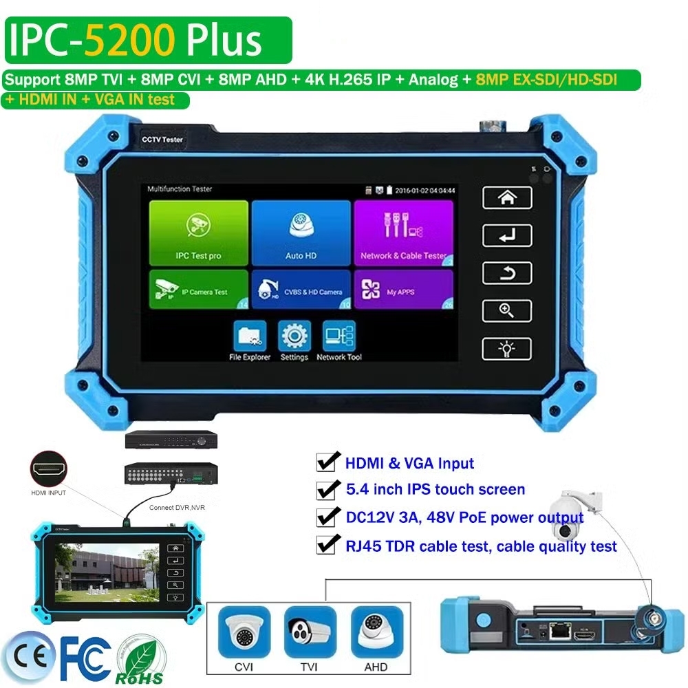 Jual IP Camera Tester IPC 5100 5200 Plus CCTV Tester 8MP AHD CVI TVI ...