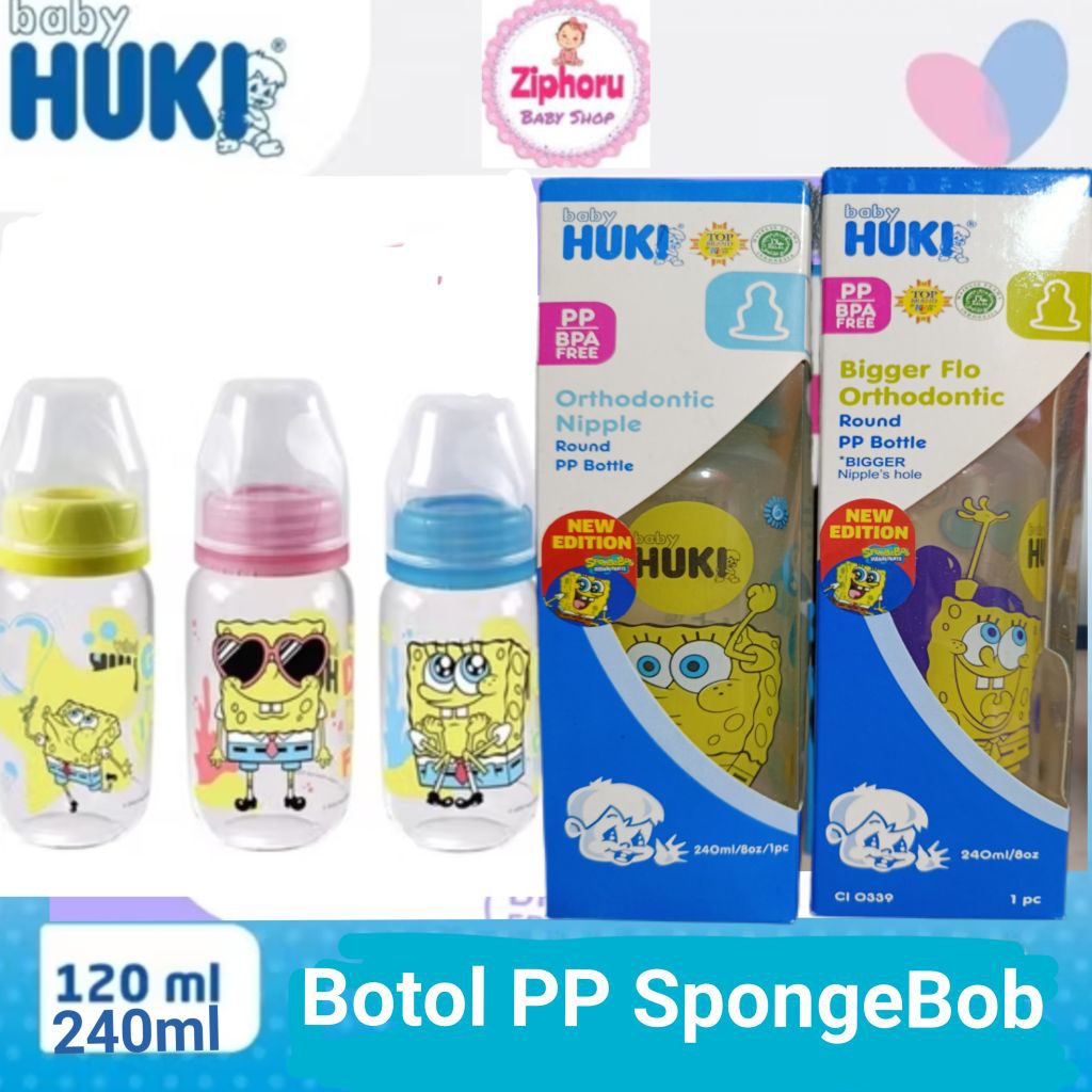 Jual HUKI BABY Botol PP Orthodontic SpongeBob 120ml dan 240ml | Shopee ...