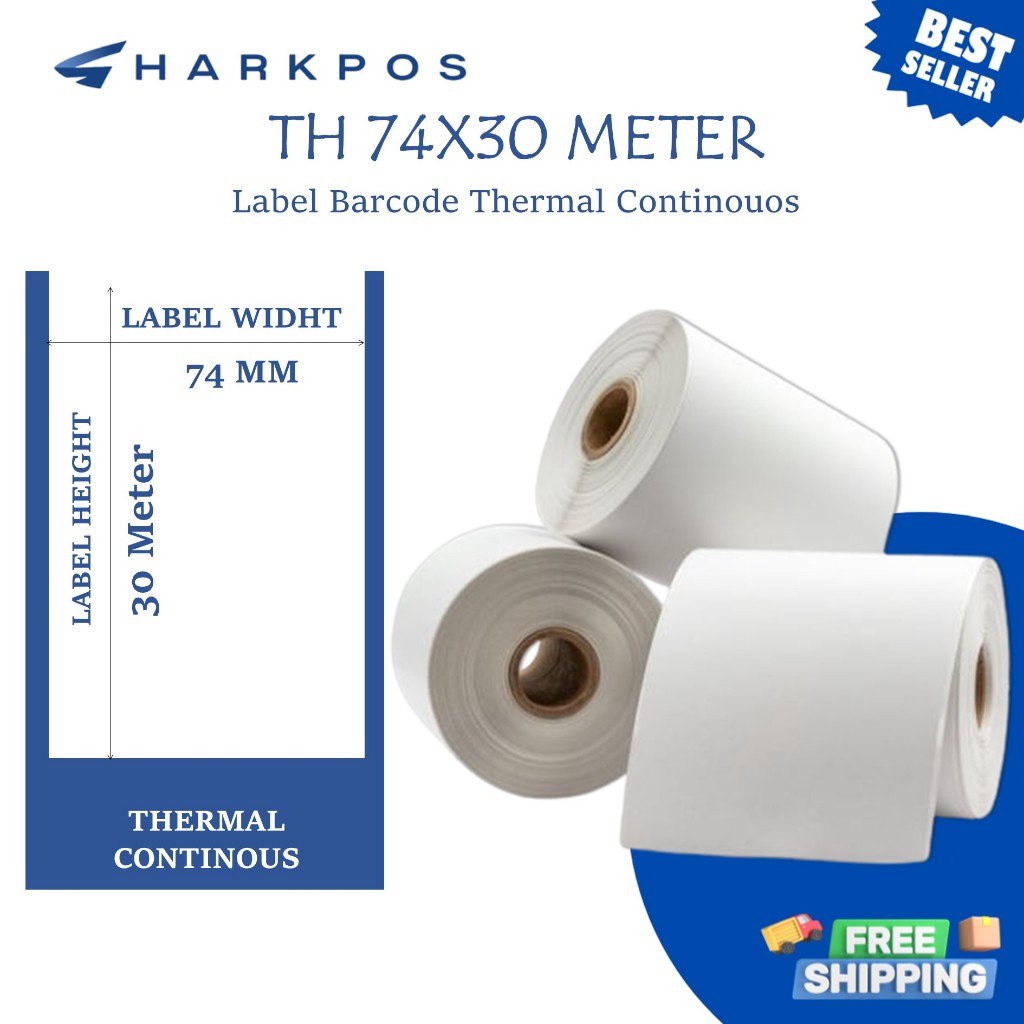 Jual Sharkpos Sticker Label Thermal Continouos 74x30 Meter 80mm Cetak ...