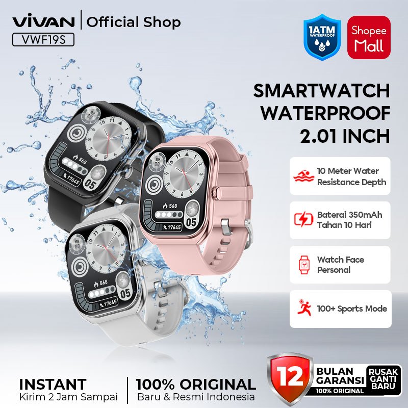 Jual VIVAN Curved Smart Watch 2.01 Inch Waterproof 1 ATM 100+ Sports ...