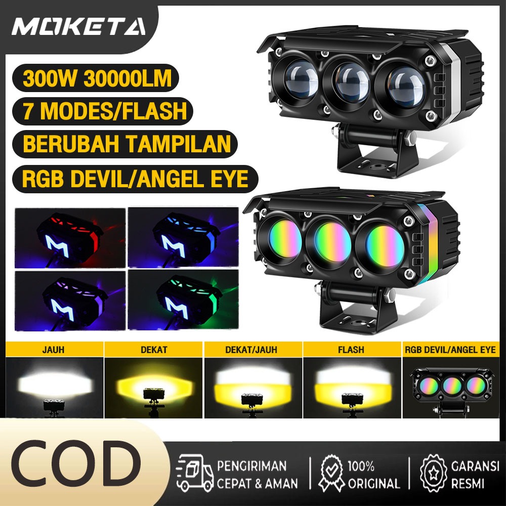 Jual MOKETA Lampu Tembak 3 Mata Plus Devil RGB dan Senja Full Alumunium ...
