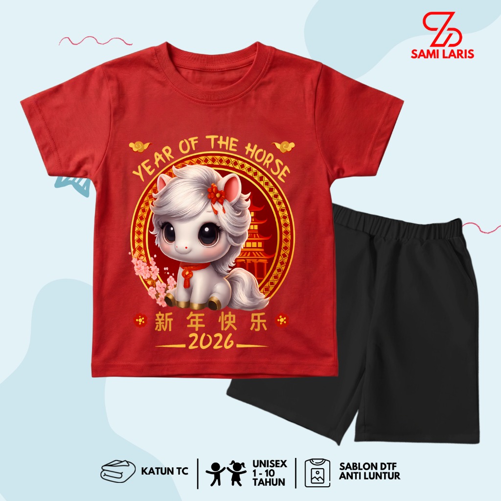 Jual Setelan Baju Anak Perempuan CNY Tahun Kuda - Kaos Anak Cewe ...