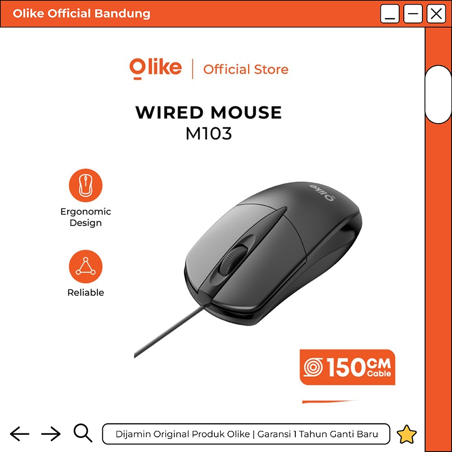 Jual Olike M103 Wired Mouse Ergonomic Komputer Laptop 1200 DPI USB ...