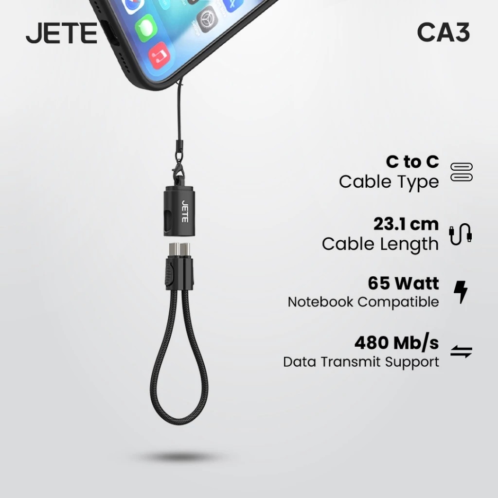 Jual Kabel Data JETE CA3 Kabel Charger Keychain USB Type C to C 65W ...