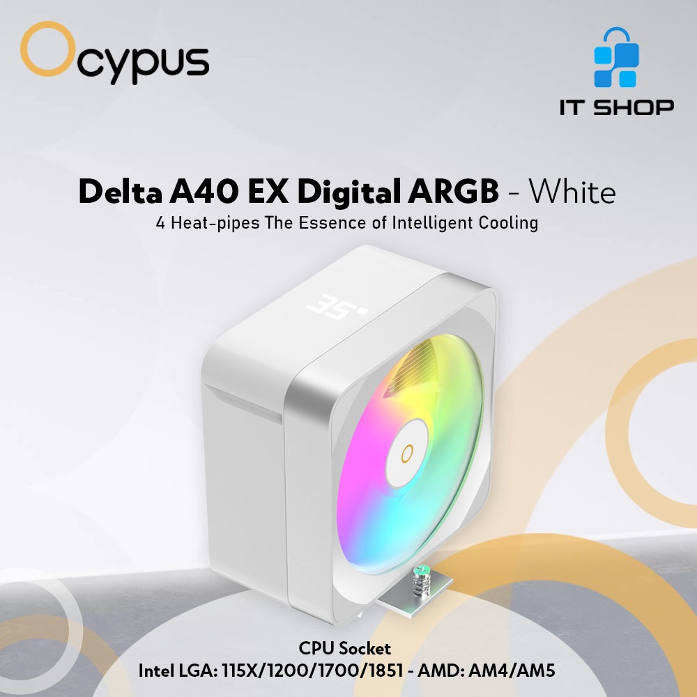 Jual OCYPUS Delta A40 EX Digital ARGB White - 4 Heat-pipes CPU Fan Air ...