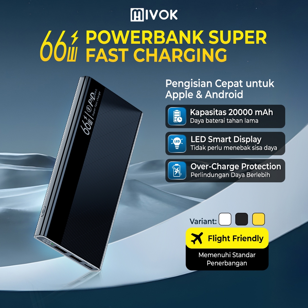 Jual MIVOK Powerbank 20000mAh 66W Fast Charging Type C + USB Dual ...