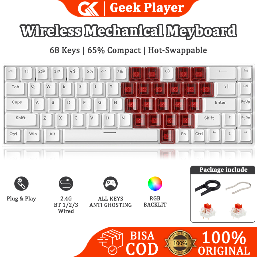 Jual 68 Keys Wireless Mechanical Keyboard RGB Backlight Triple Mode ...