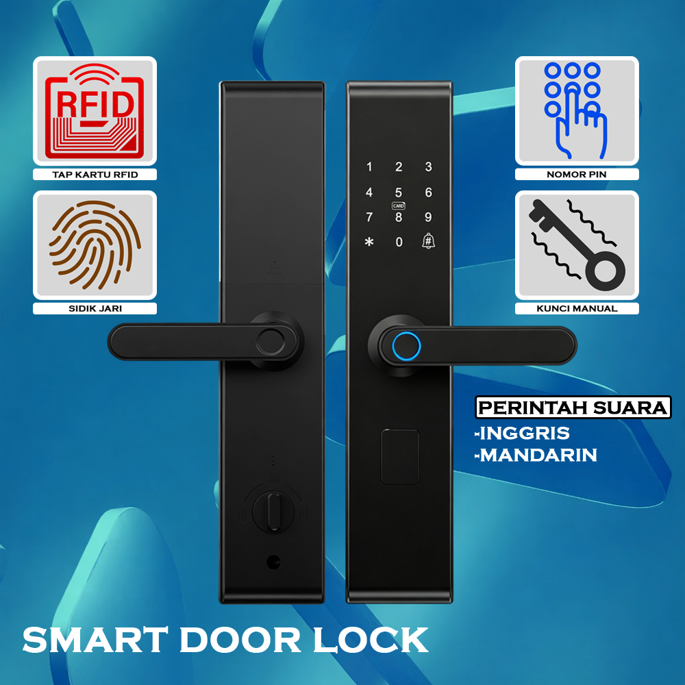 Jual Smart Door Lock Fingerprint RFID Pin Mechanical Key Digital ...