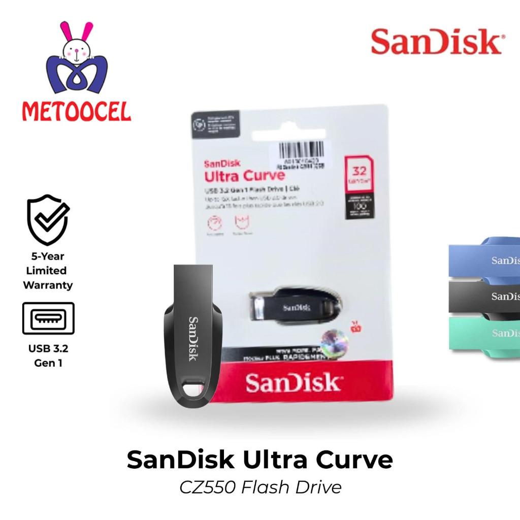 Jual SanDisk Ultra Curve USB 3.2 100MB/s Flashdisk CZ550 32 64 128 256 ...