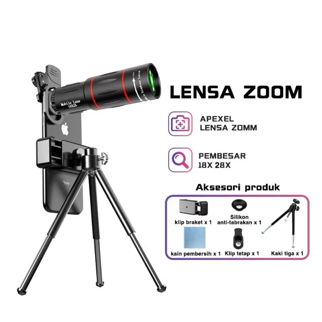 Jual Tele Zoom Lensa Apexel 18x25 Original Lens HP 28x Zoom Kamera ...