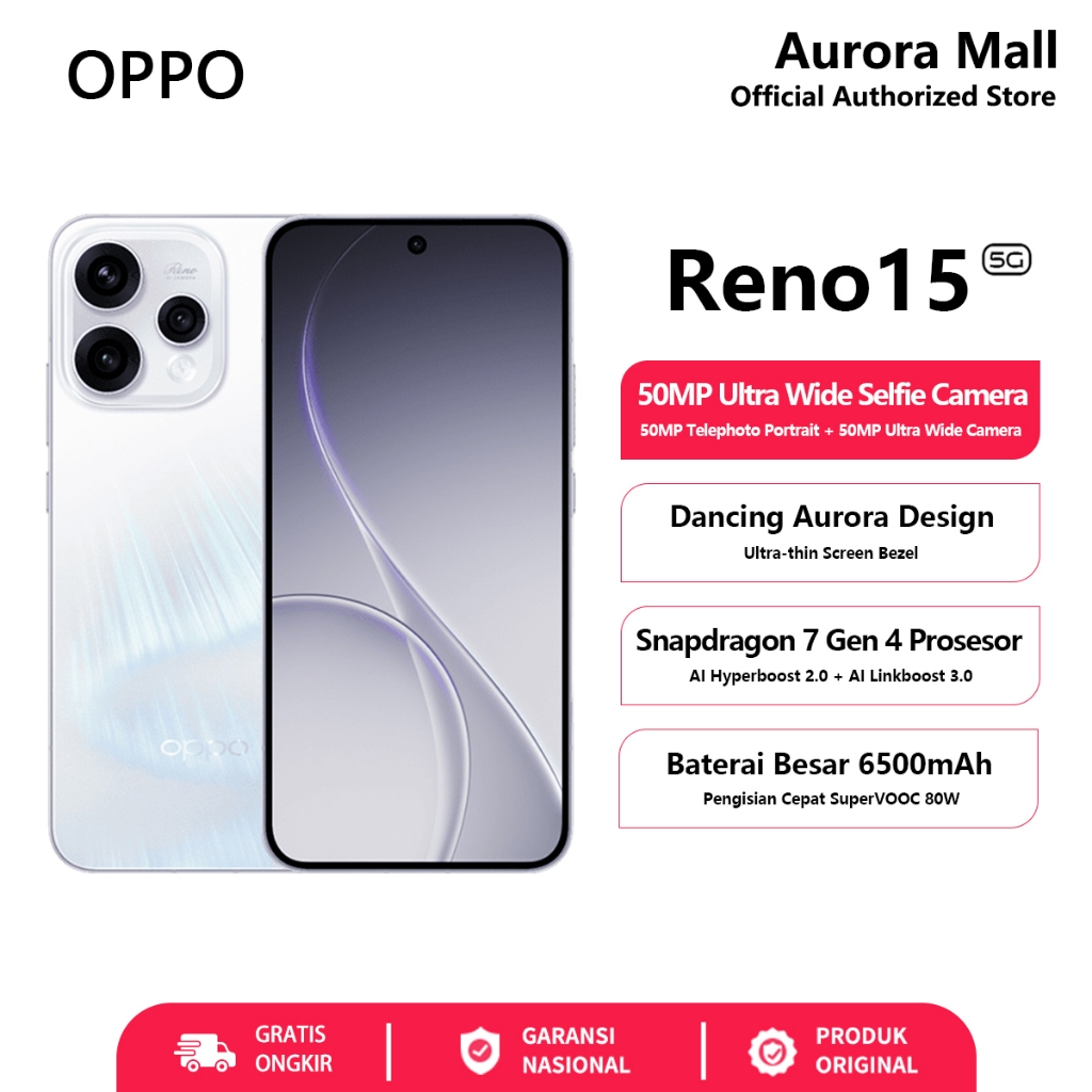 Jual OPPO Reno15 5G 8/256GB (8GB+8GB Extended RAM) Snapdragon® 7 Gen 4 ...