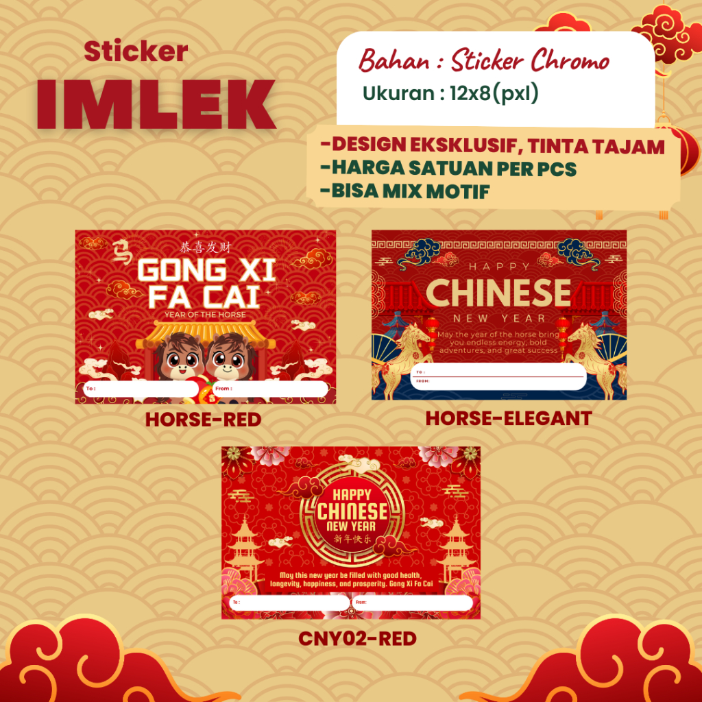 Jual Stiker Imlek Chinese New Year 2026 Gong Xi Fa Cai Shio Kuda CNY ...