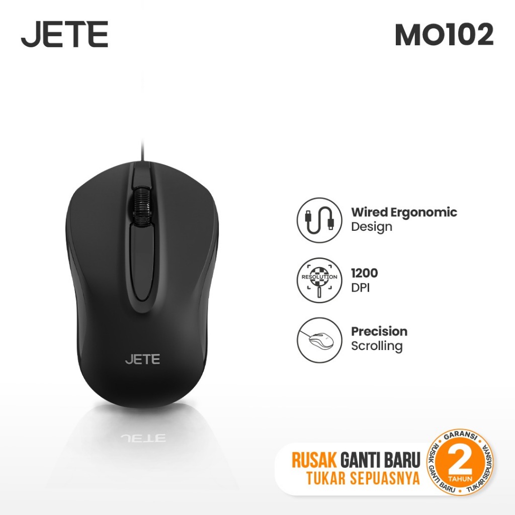 Jual Mouse Kabel JETE MO102 1200 DPI Wired Optical Mouse Kerja Kantor ...