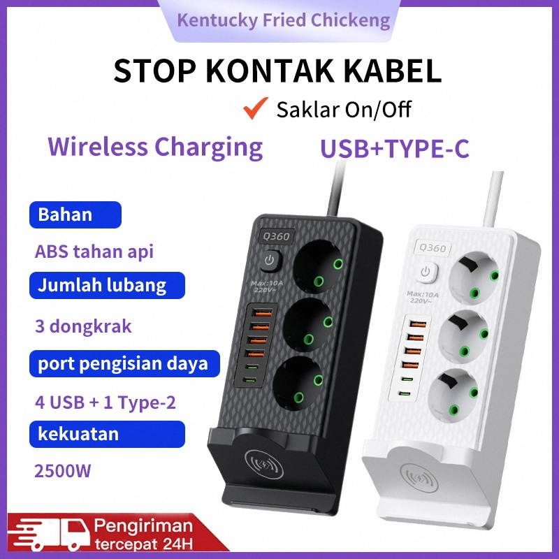Jual PowerPort 2500W Power Strip Power Socket Charger Stop Kontak Usb ...