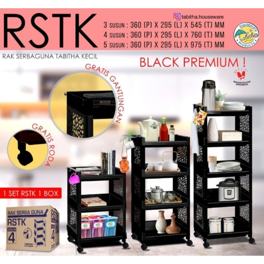 Jual RSTK Set Rak Serbaguna Tabitha Kecil Black Premium RODA | Shopee ...