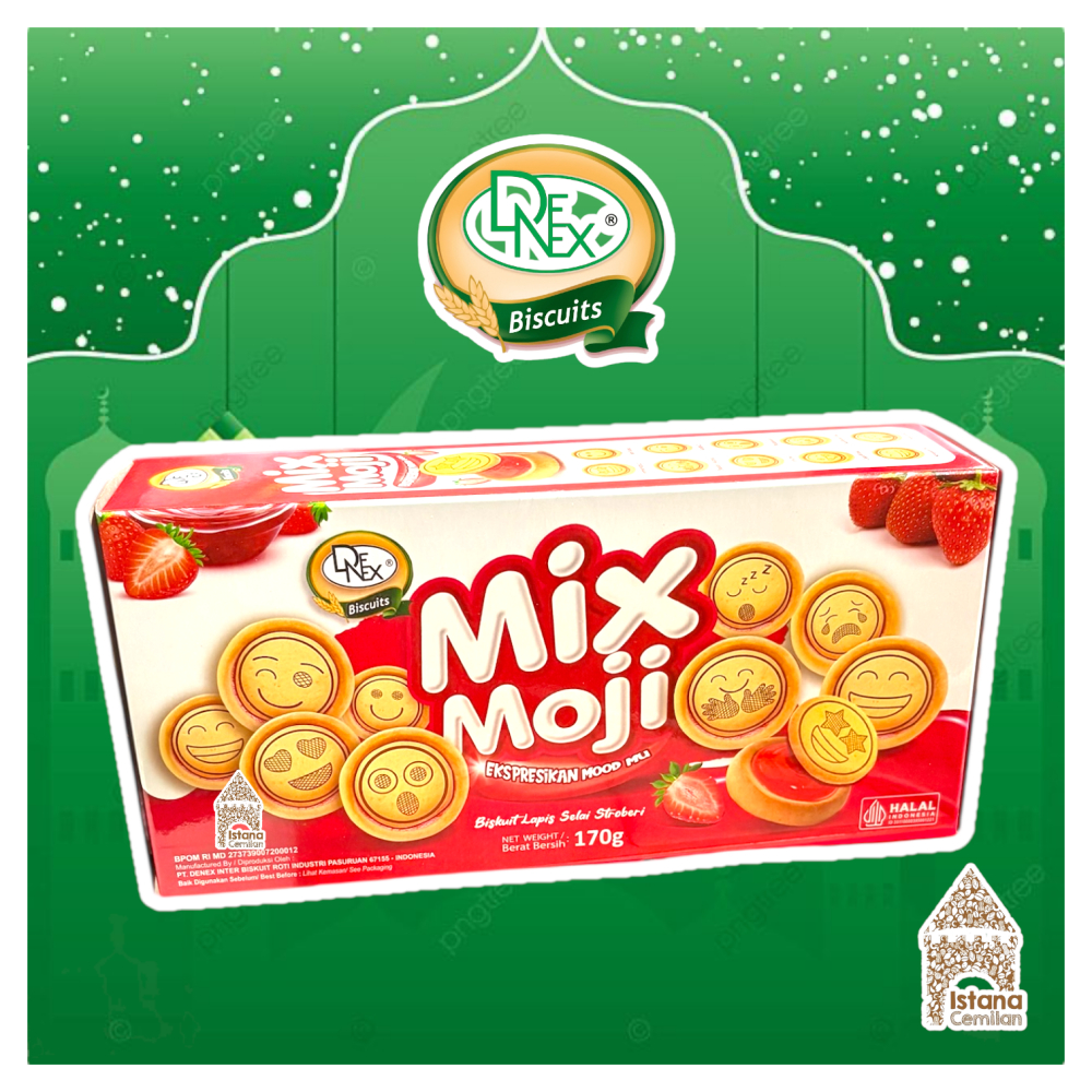 Jual Denex Mix Moji Biskuit Selai Stroberi BOX 170 Gram Kue Lebaran ...