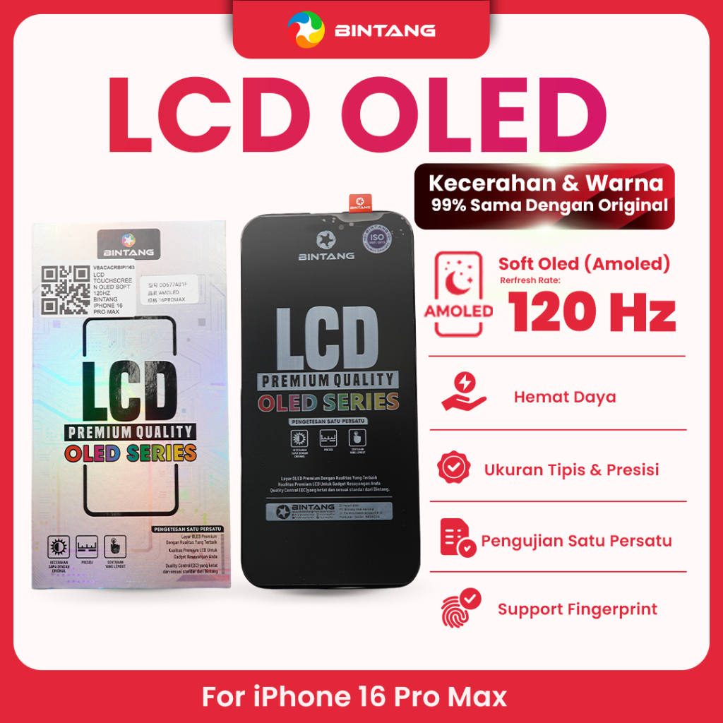 Jual BINTANG LCD OLED Soft 120Hz Fullset Touchscreen For IPHONE 16 Pro ...