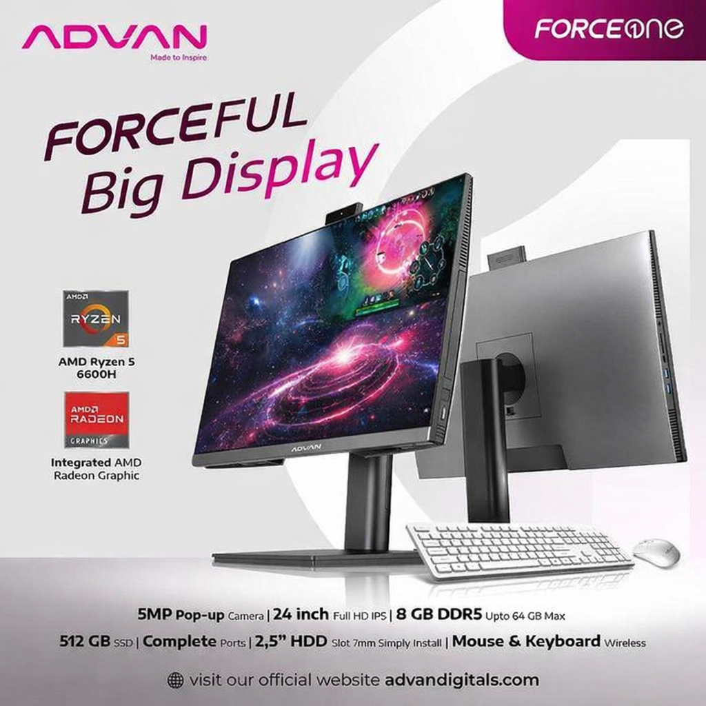 Jual PC All in One ADVAN Force One Ryzen 5-6600H 8GB DDR5 512GB SSD 24 ...