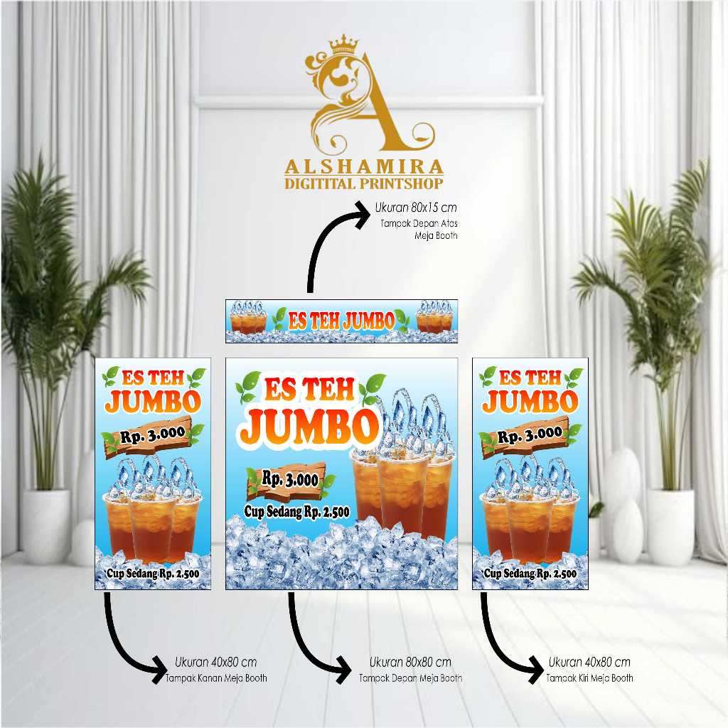 Jual cetak spanduk banner paket hemat booth meja es teh jumbo custom ...