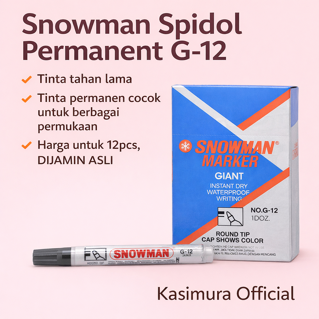 Jual SPIDOL PERMANEN MARKER SNOWMAN G-12 HITAM MERAH BIRU ALAT TULIS ...