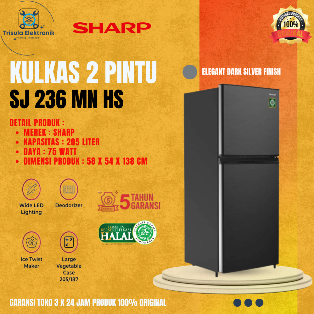 Jual Sharp Kulkas SJ 236MN HS / SJ236 MN HS Lemari Es 2 Pintu Kapasitas ...