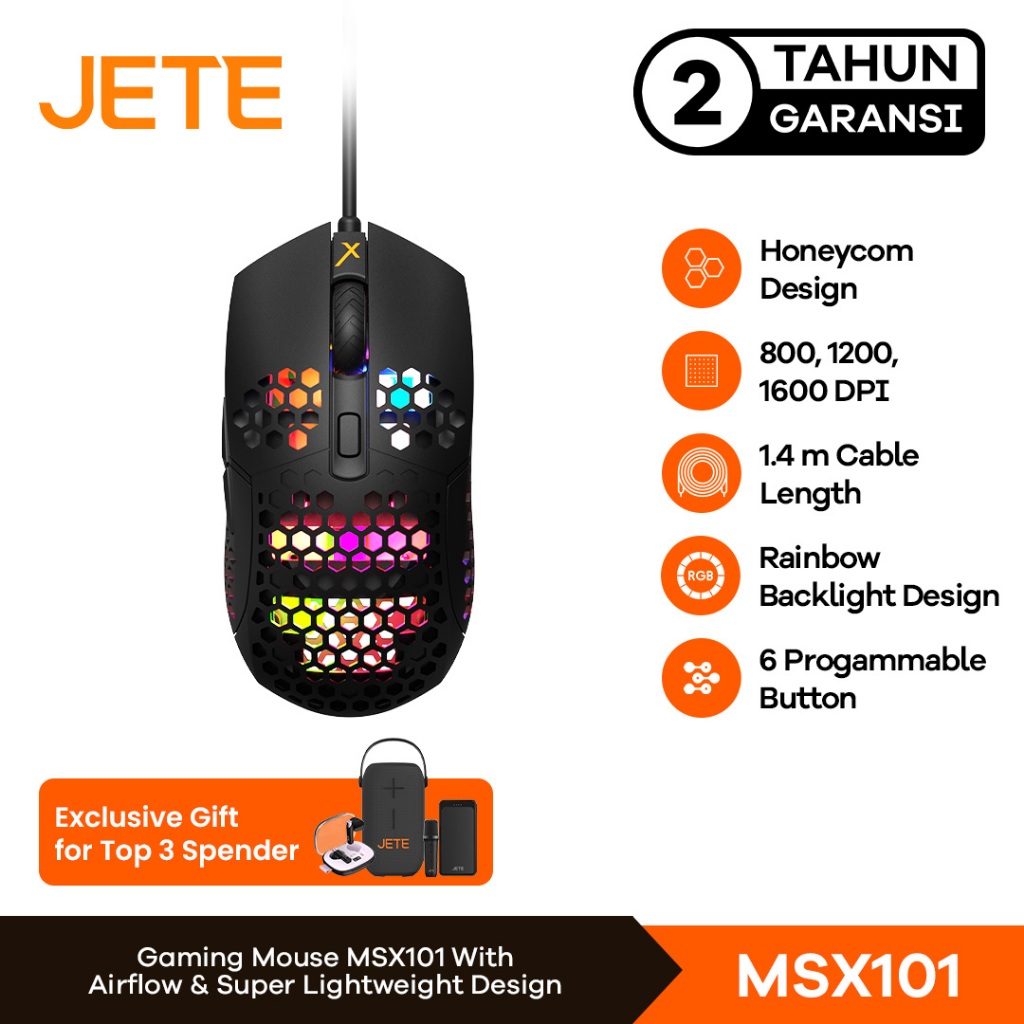 Jual JETE MSX101 Mouse Gaming Wired Mouse Kabel 1600 DPI Lightweight ...