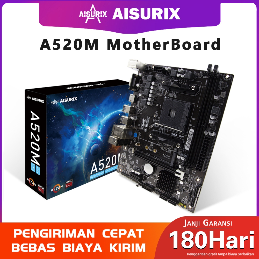 Jual AISURIX Motherboard A520M ATX (AM4, DDR4, USB3.0)2400/2666/3200 ...