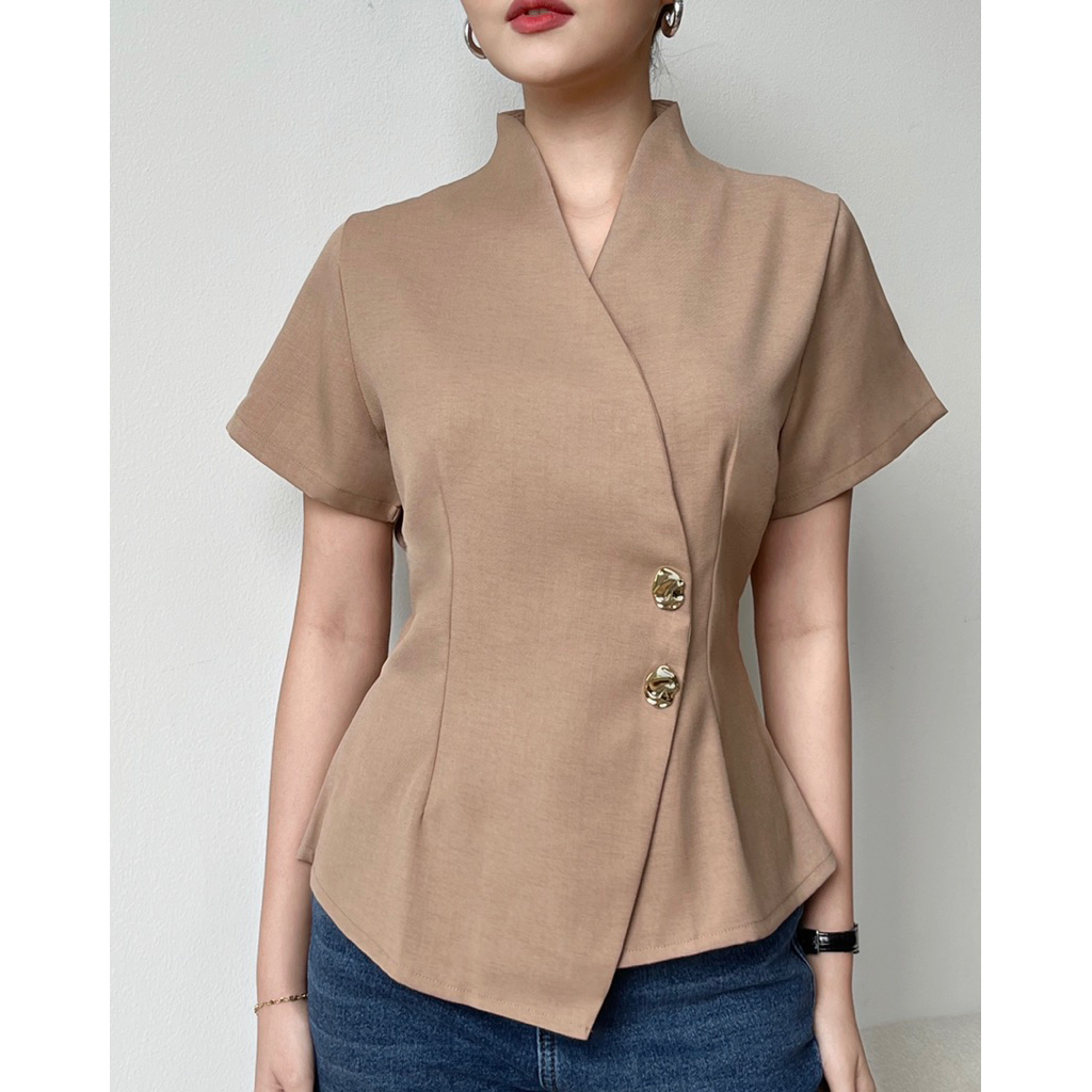 Jual MINA - Marine Top - High Neck Asymmetric Blouse Baju Atasan Wanita ...
