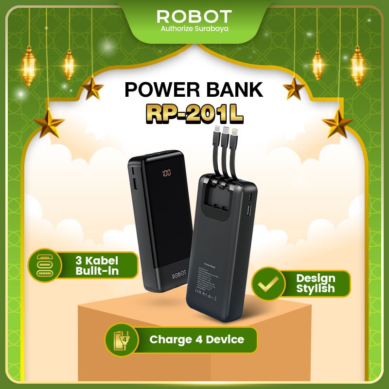 Jual ROBOT Power Bank 20000mAh 3 Kabel Built In Type C Lightning Micro ...