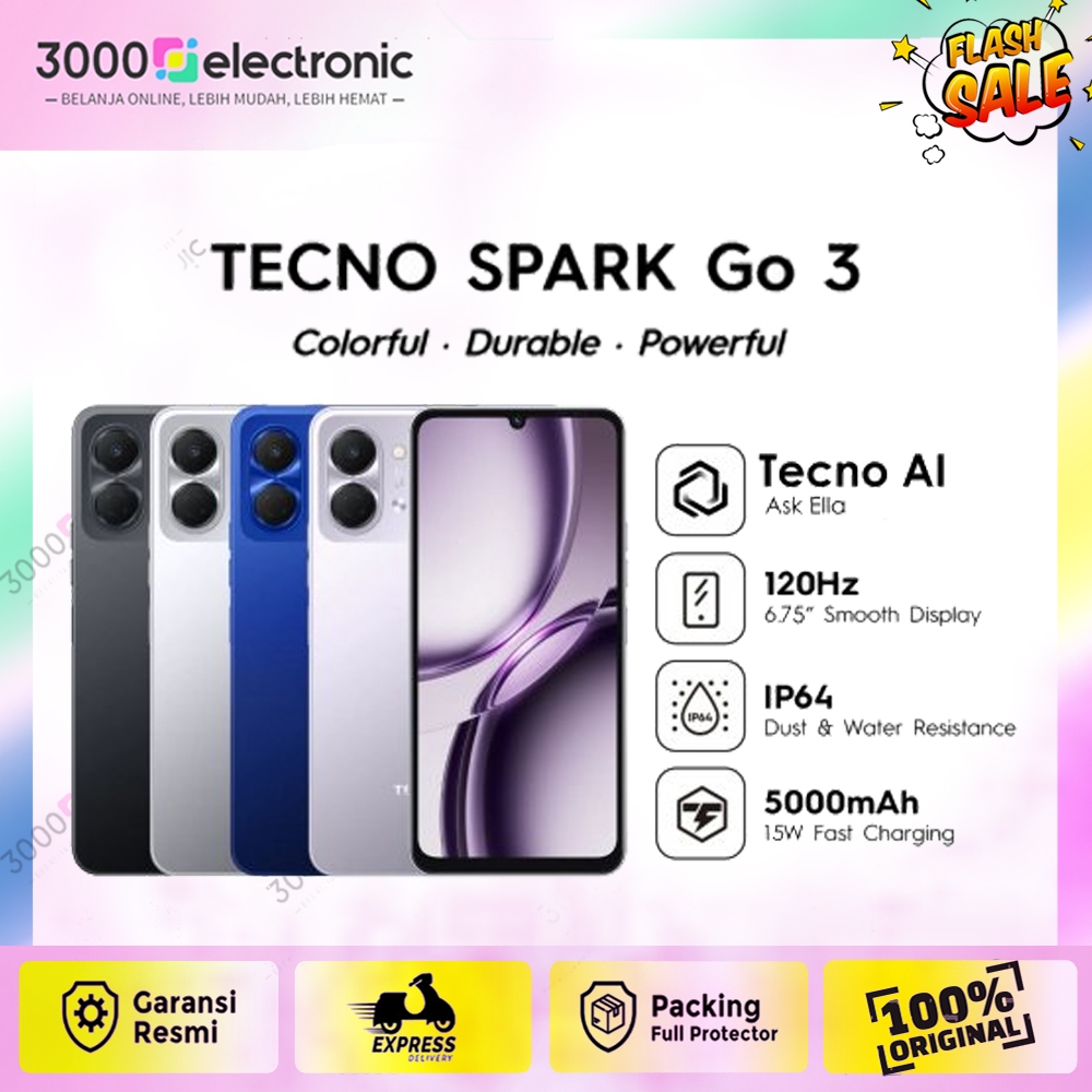 Jual Tecno Spark Go 3 ( Go3 ) RAM 4GB - 4/64GB 4/128GB - IP64 Dust ...