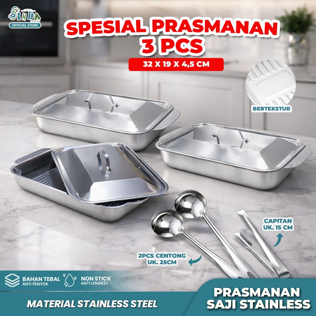 Jual Sinda { PAKET 3PCS } Wadah Prasmanan Catering Nampan Stainless ...