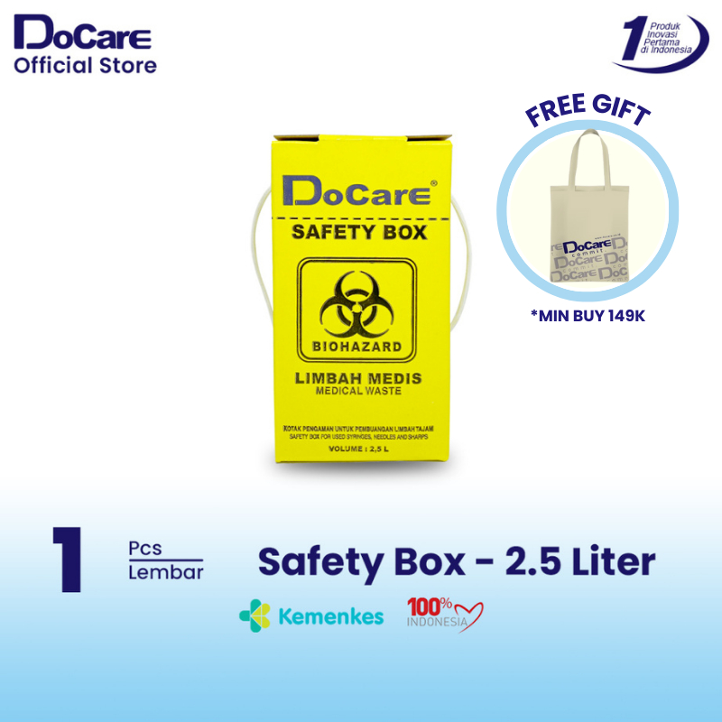Jual [KEMENKES] DoCare Safety Box 2,5L - 1 Lembar / Tempat Sampah Medis ...