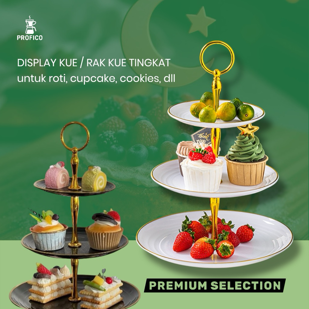 Jual PROFICO Rak kue tingkat 3 Display kue Piring cupcake dessert susun ...