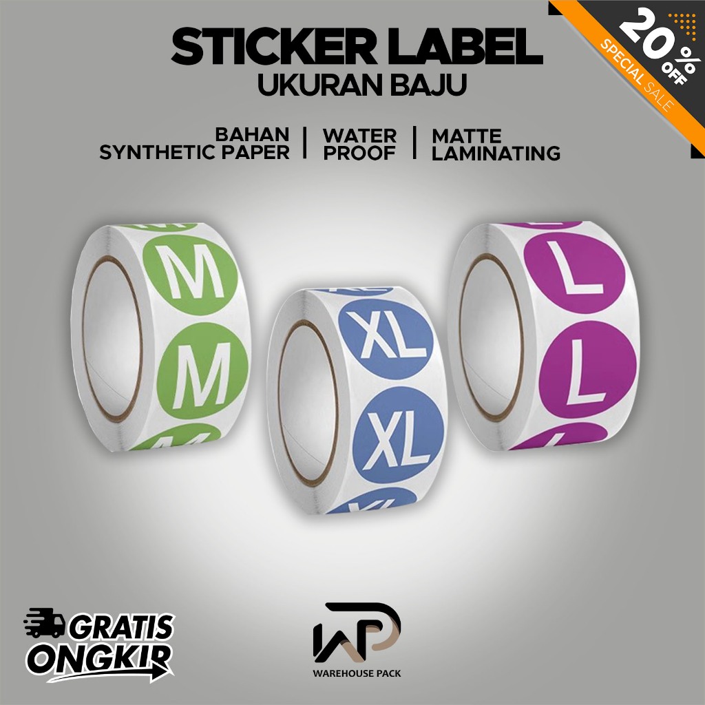 Jual 1 roll (500 pcs) Stiker Label Ukuran baju | Stiker Size XS S M L ...