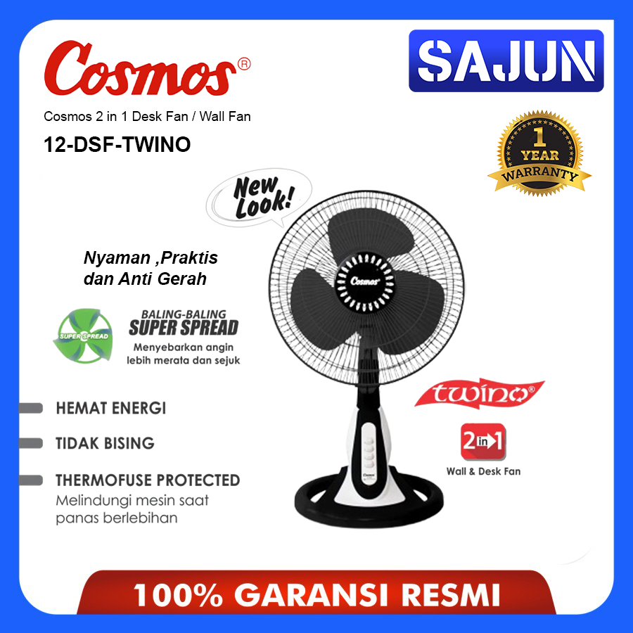 Jual Cosmos 2 in 1 Desk Fan / Wall Fan TWINO 12-DSF Kipas Angin Meja ...
