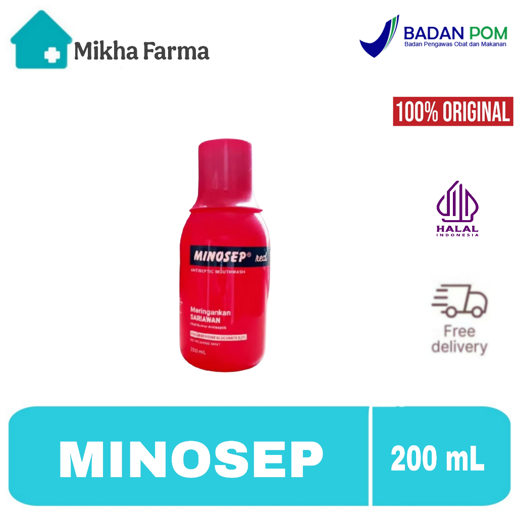 Jual Minosep Red Antiseptic Mouthwash 200 mL - Obat Kumur Antiseptik ...