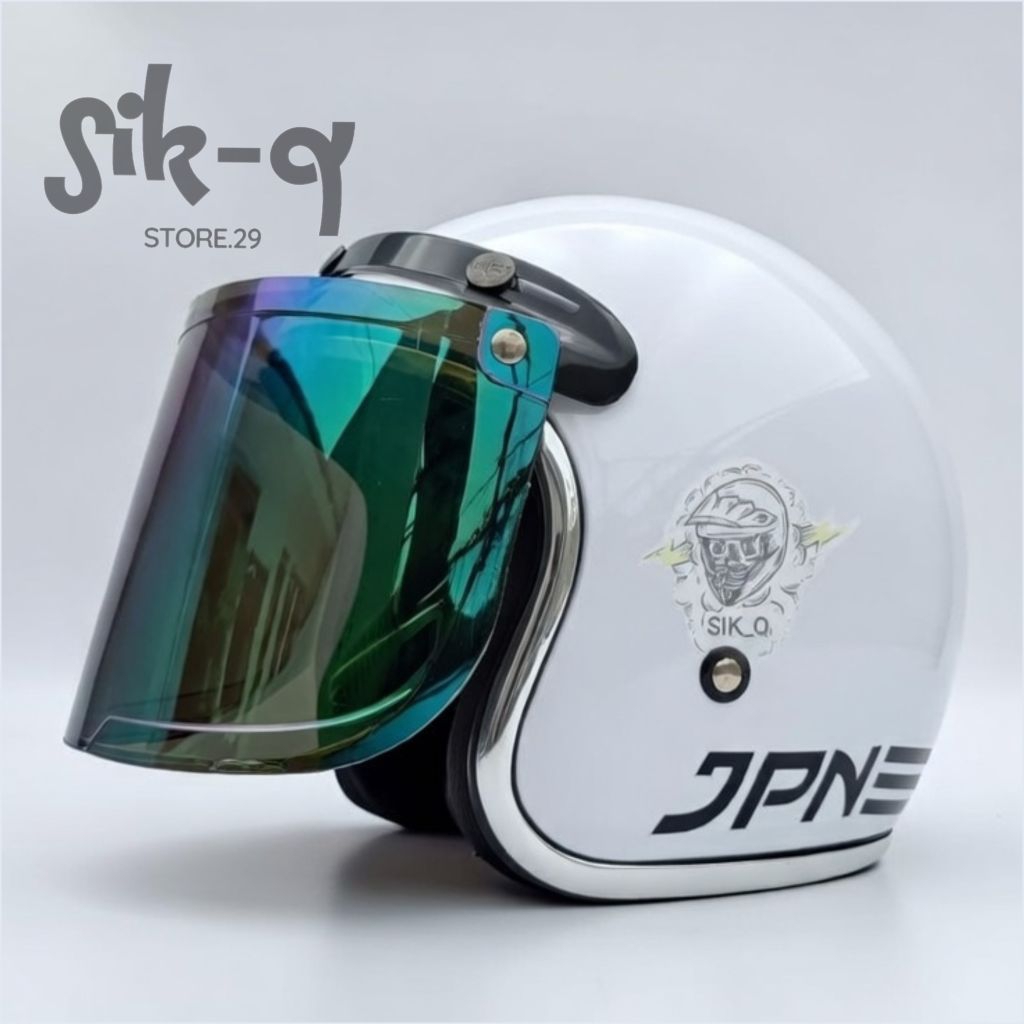Jual Helm JPN List Chrome putih Glossy paket kaca Bahan Tebal dan Tahan ...